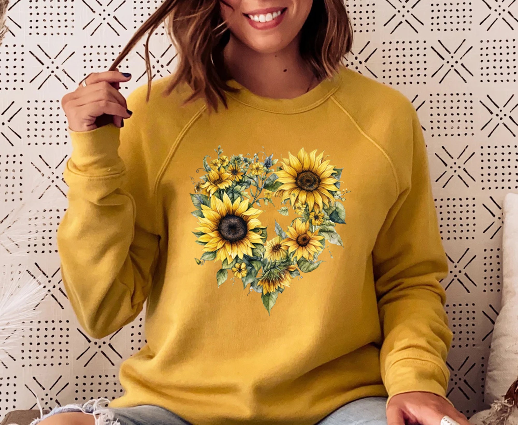 Sunflower Sweatshirts, Floral Long Sleeve Sunflower Sweatshirt, Flower ...