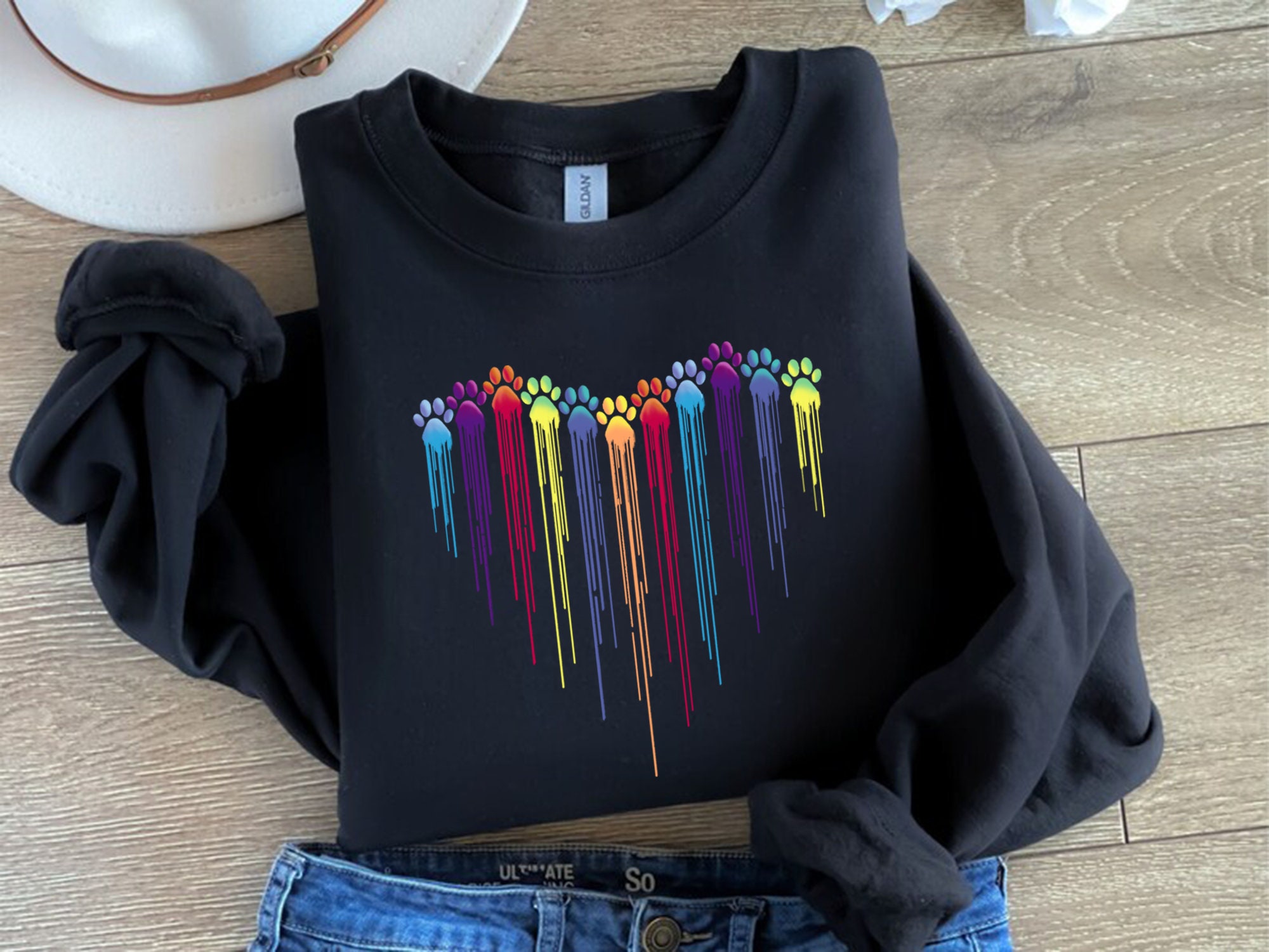 Colorful Dog Paw Heart Shirt, Dog Paw Shirt, Colorful Dog Heart Paw Tee ...