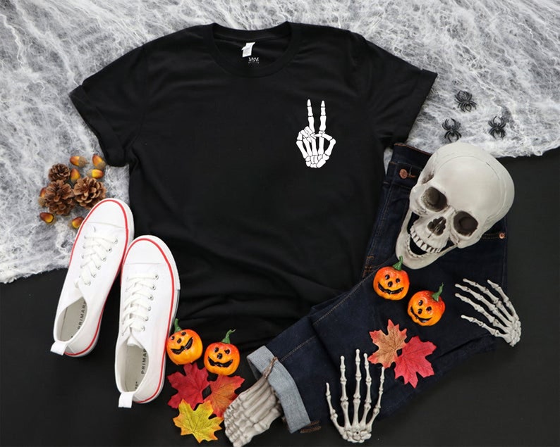 Skeleton Peace Sign Shirt, Halloween Shirt, Skeleton Hand Shirt, Funny ...