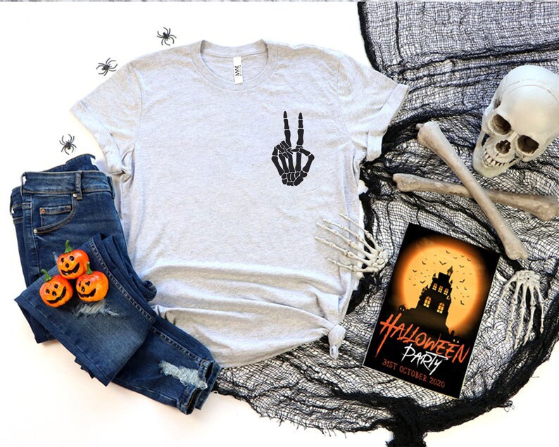 Skeleton Peace Sign Shirt, Halloween Shirt, Skeleton Hand Shirt, Funny ...