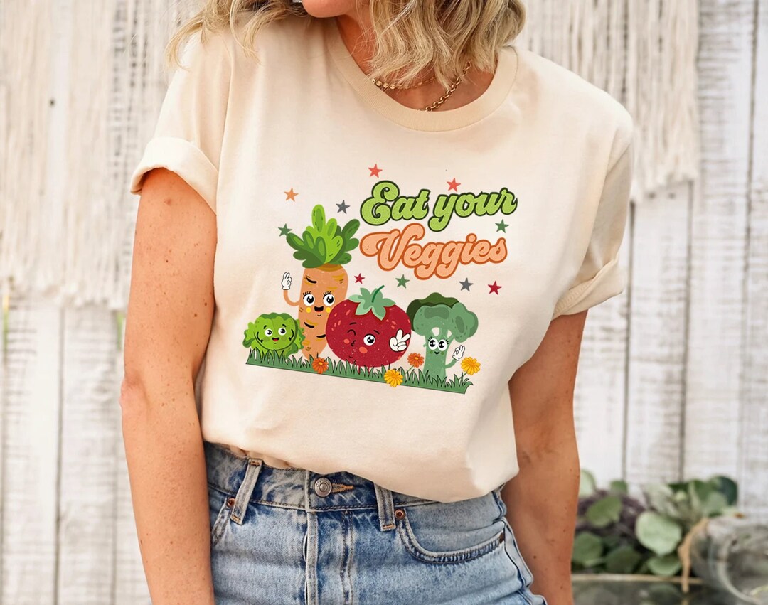 Eat Your Veggies Retro Graphic Shirt, Eat Your Veggies Shirt, Vegan ...