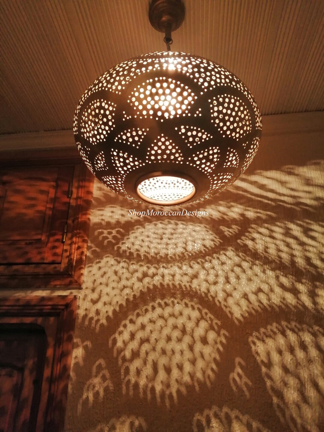 Moroccan Pendant Light – Handmade Brass Ceiling Lamp – Moroccan Hanging ...