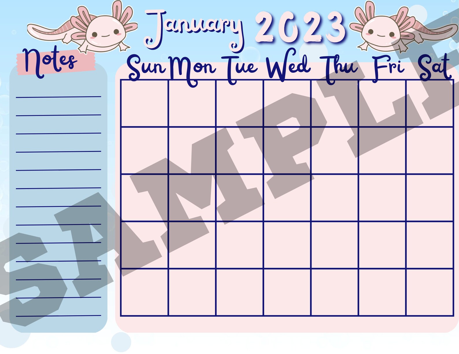 Axolotl Kawaii 12 Month 2023 Digital Calander Cute Sea - Etsy