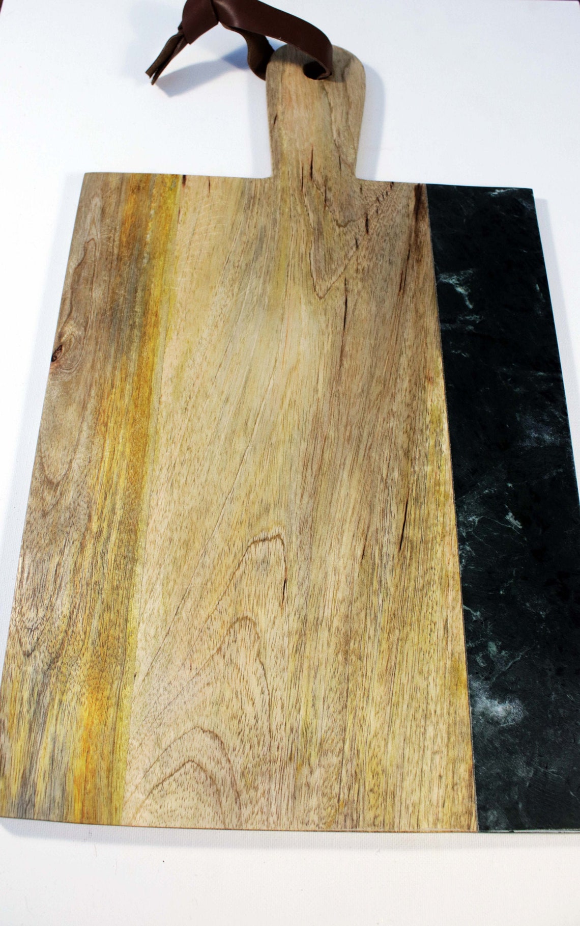 Stylish large Mango wood and green marble cutting board with | Etsy