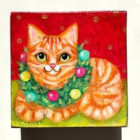 Original Folk Art Painting of Cute Cat in a Dress, Acrylic 9x12 - Etsy
