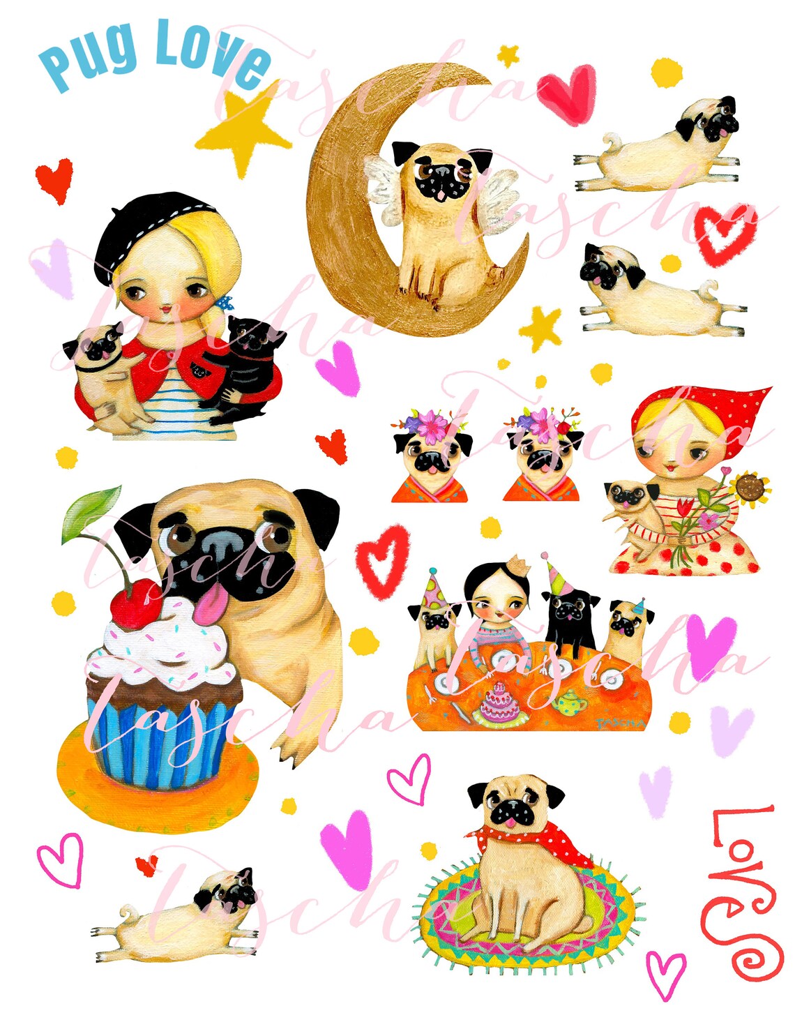 Instant Download Pug Dogs COLLAGE SHEET DOWNLOAD for Scrapbooking and ...