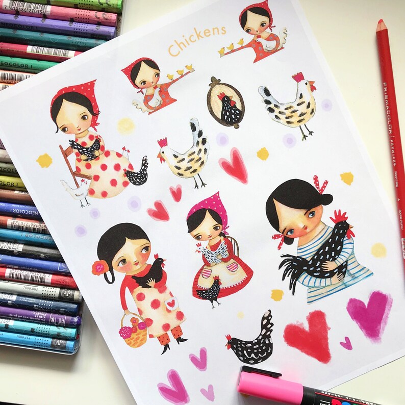 Instant Download Babushka Girl With Chickens and Hens COLLAGE SHEET ...