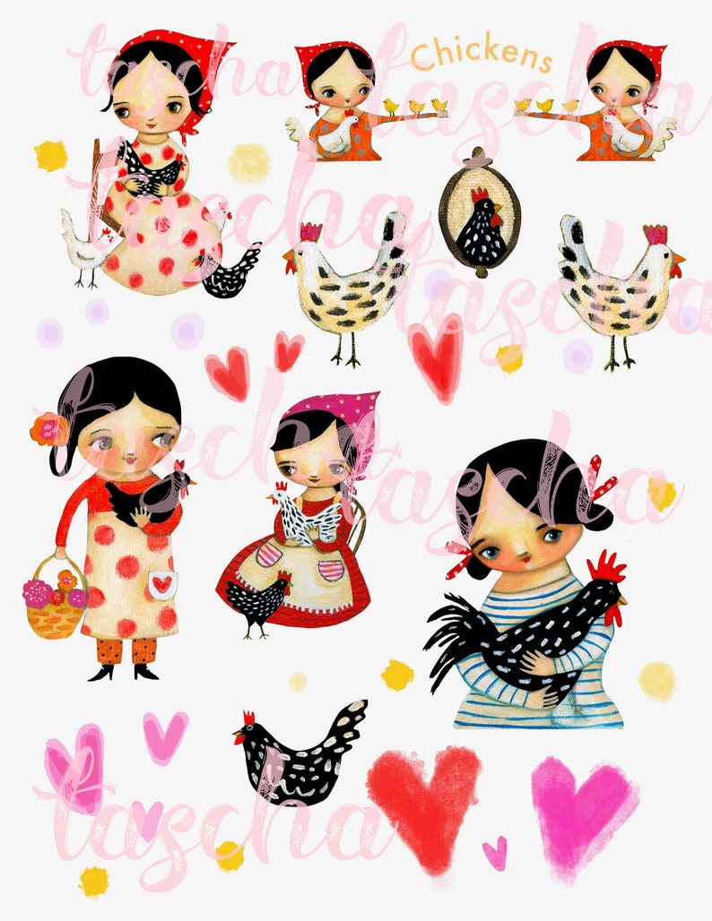 Instant Download Babushka Girl With Chickens and Hens COLLAGE SHEET ...