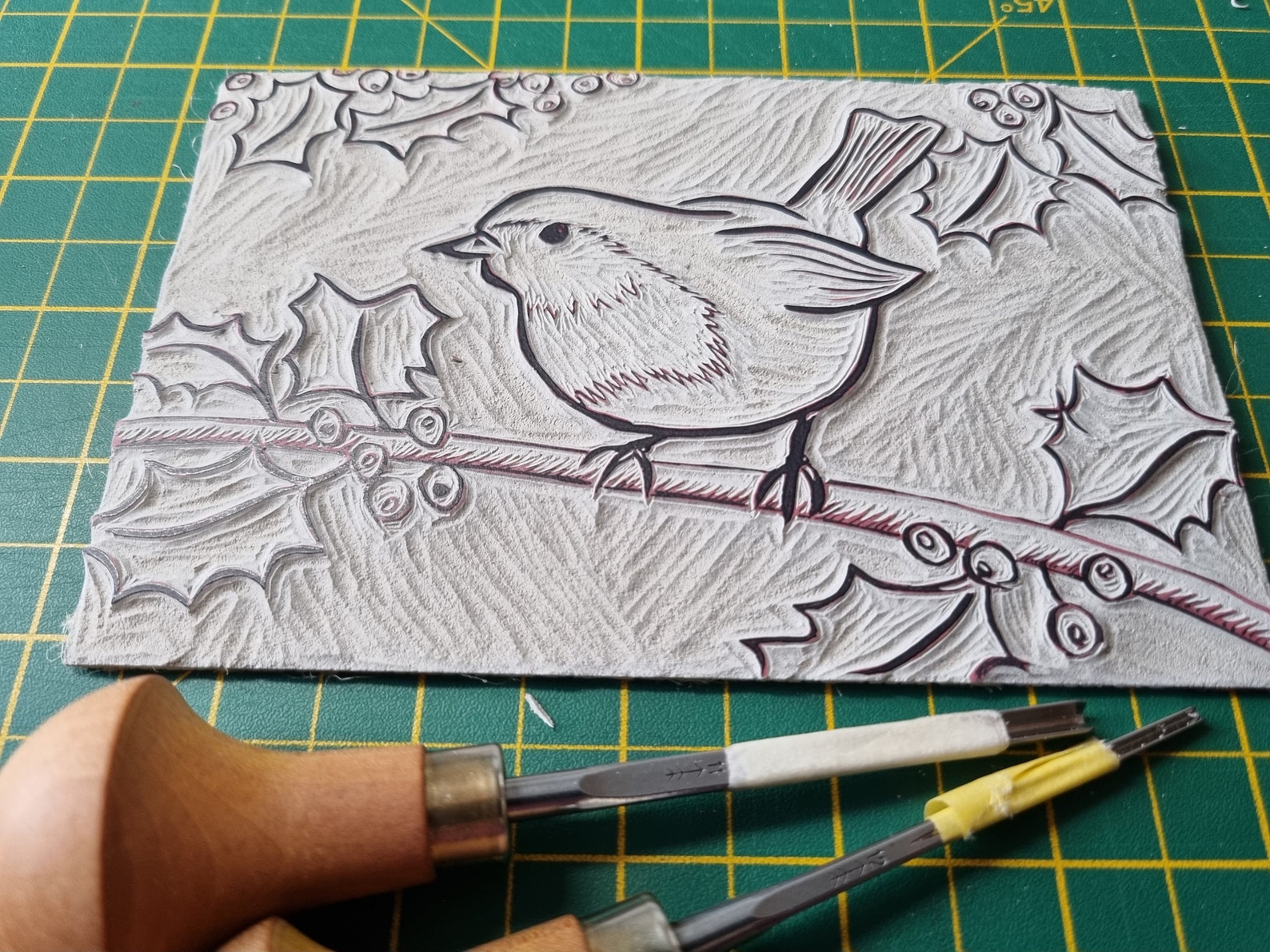 Robin in Holly Original Handmade Linocut and Screenprint - Etsy
