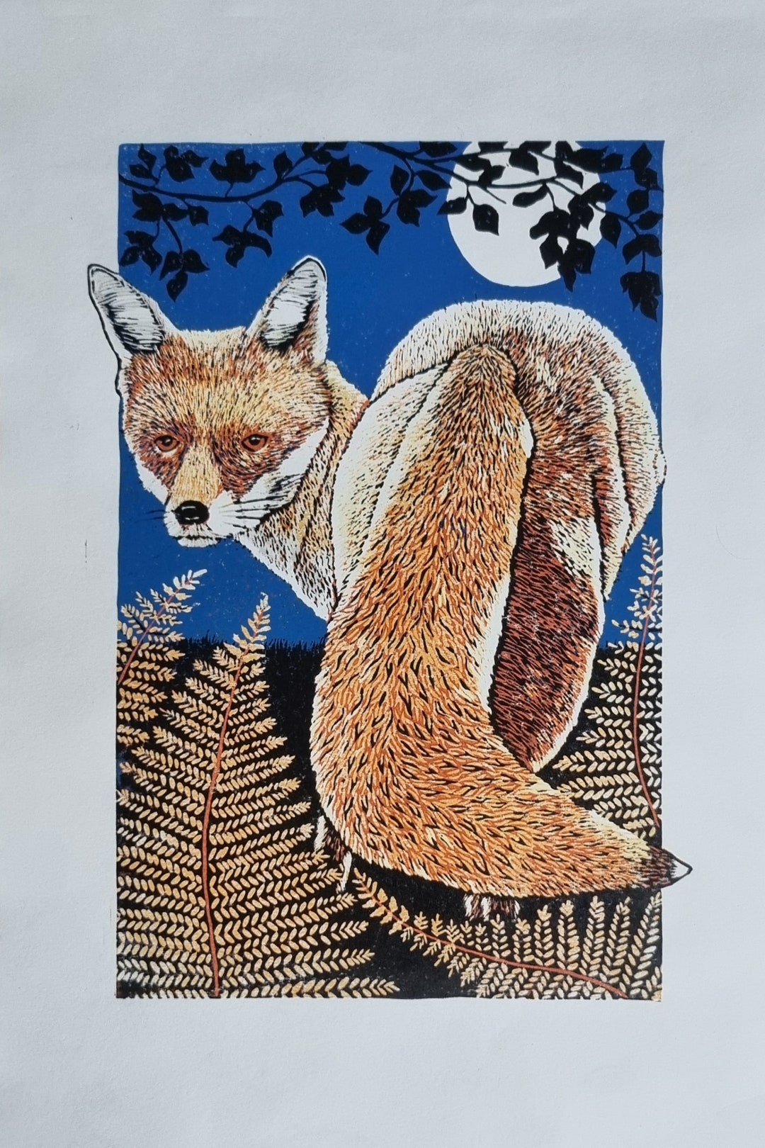 Woodland Fox Linocut Print, Handmade Limited Edition Animal Art - Etsy