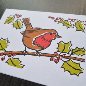 Robin in Holly Original Handmade Linocut and Screenprint - Etsy