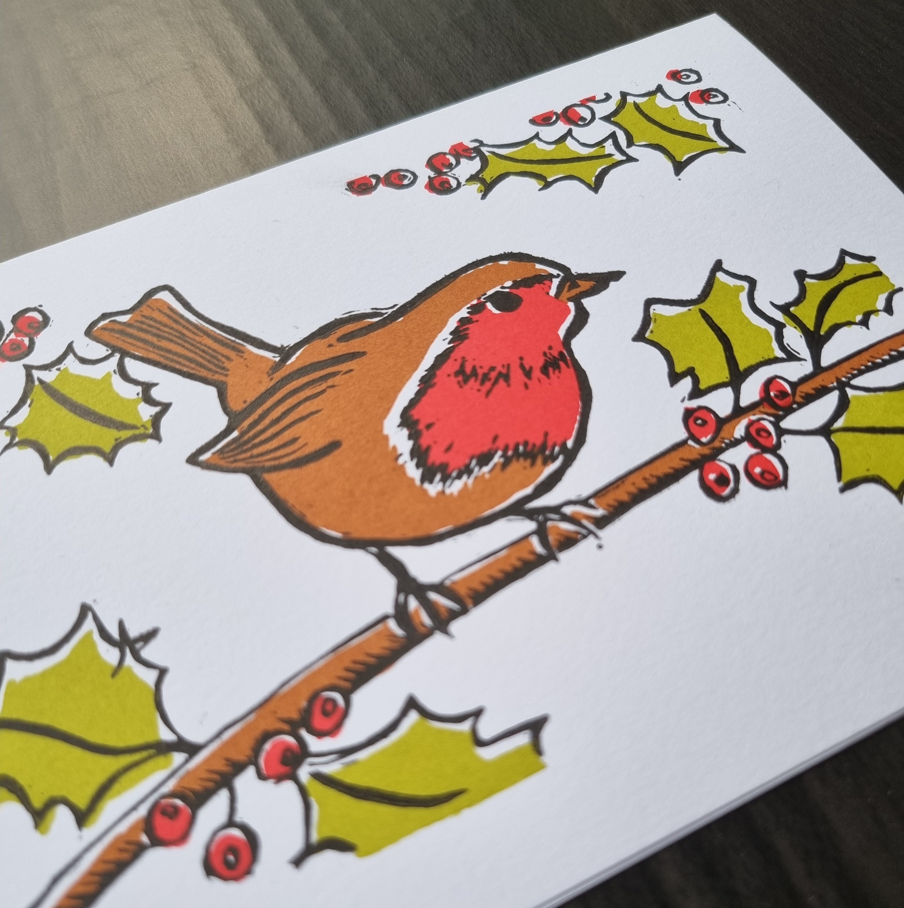 Robin in Holly Original Handmade Linocut and Screenprint - Etsy