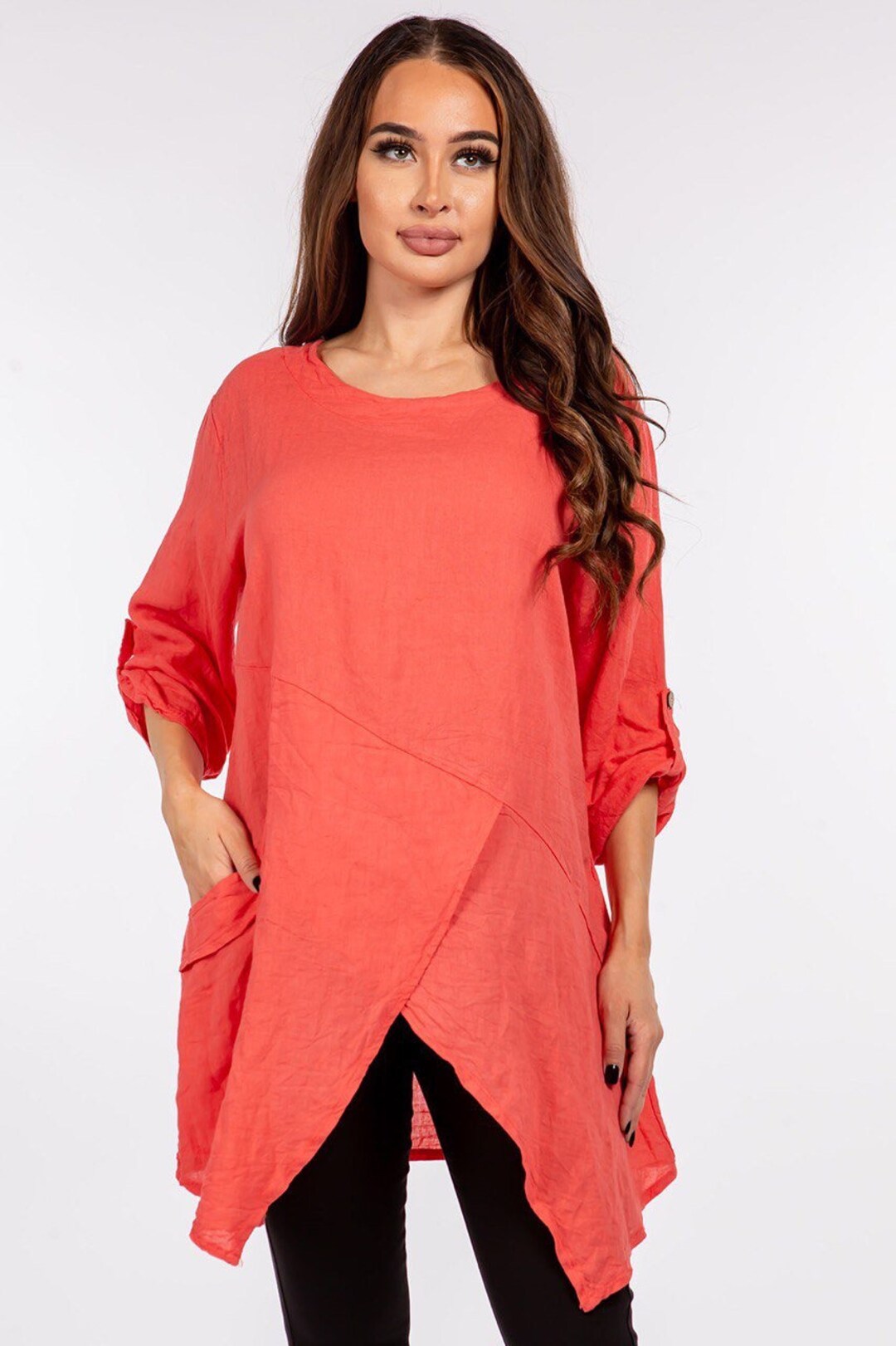 Women Linen Tunic With Pocket, Linen Tunic, Linen Tunic With 3/4 ...
