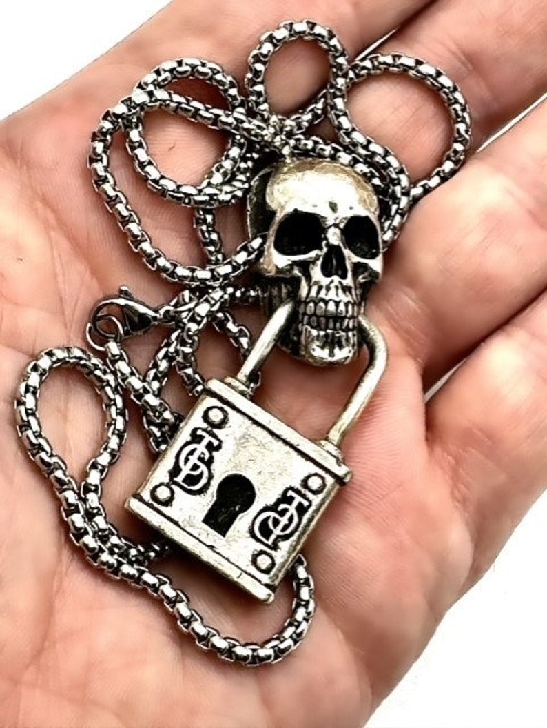 Rockstar TCD Necklace Skull Padlock Pirate Sterling Pendant .925 - Etsy
