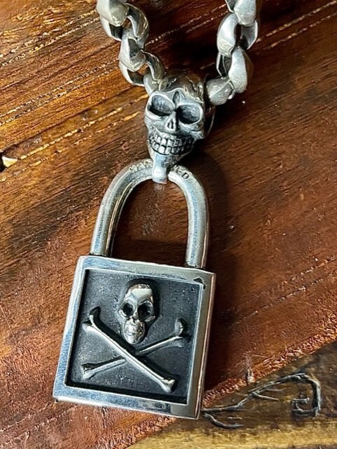 Heavy 80s Biker Skull 110G Richard Erker Sterling Silver Skull PADLOCK ...