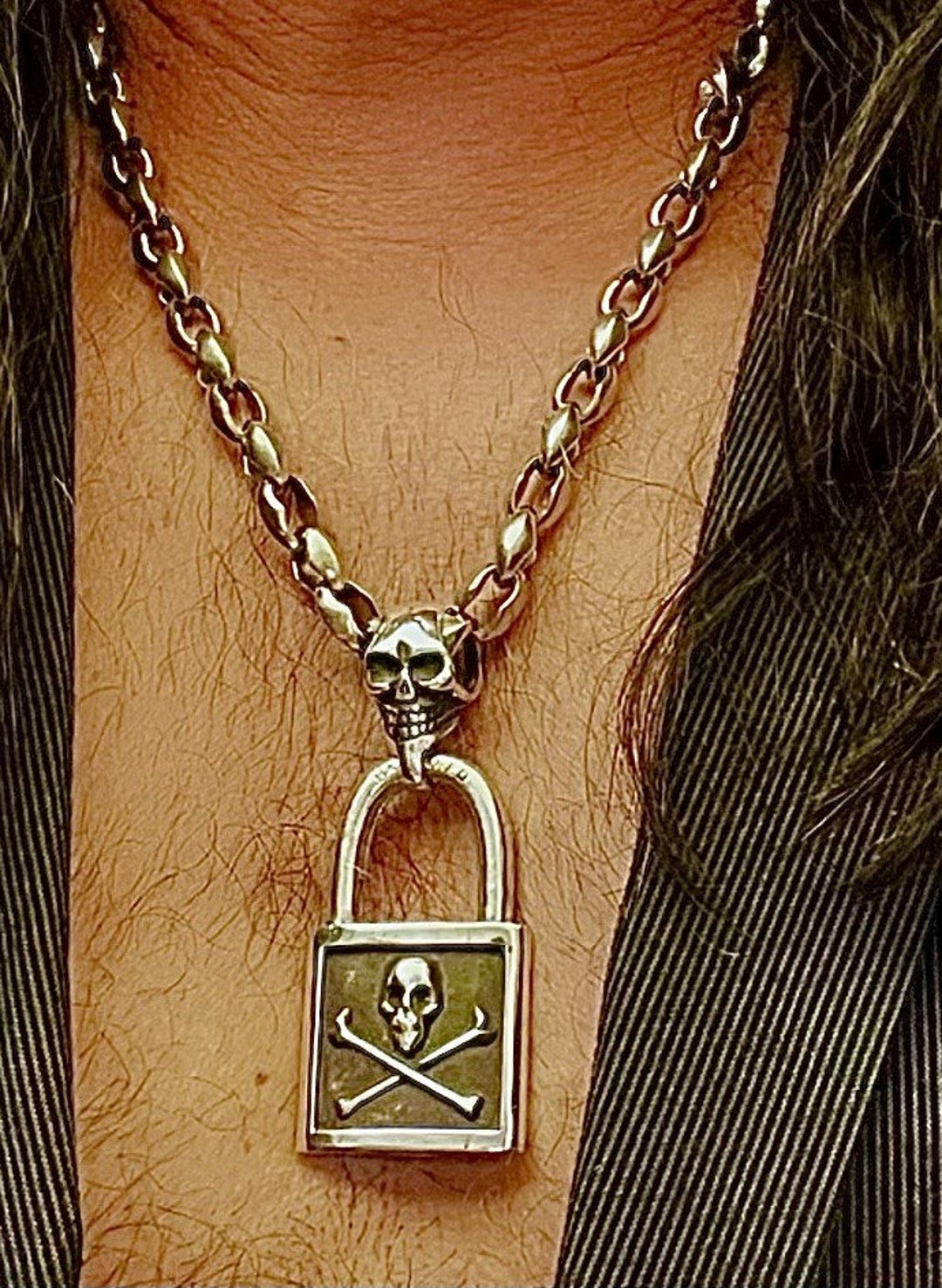 Heavy 80s Biker Skull 110G Richard Erker Sterling Silver Skull PADLOCK ...