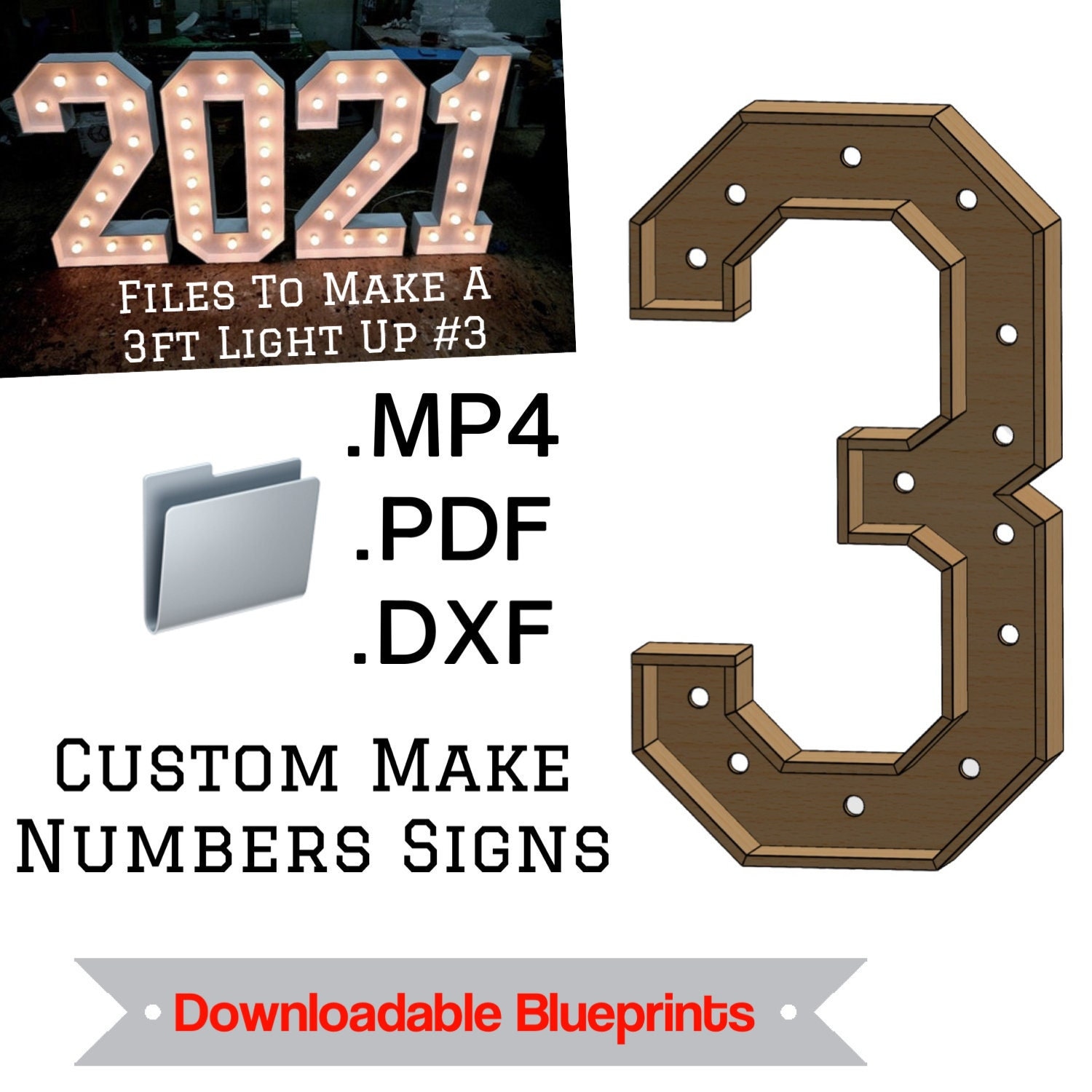 3ft - Number 3 - Marquee Build Plans & Blueprints - Digital Template ...