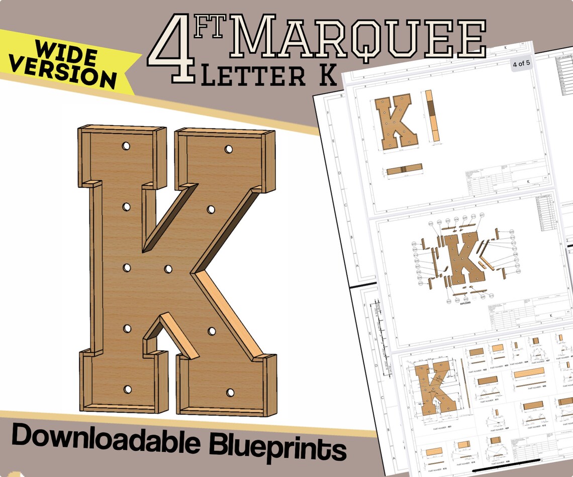 4ft Wide Version Letter K Build Plans & Blueprints - Etsy