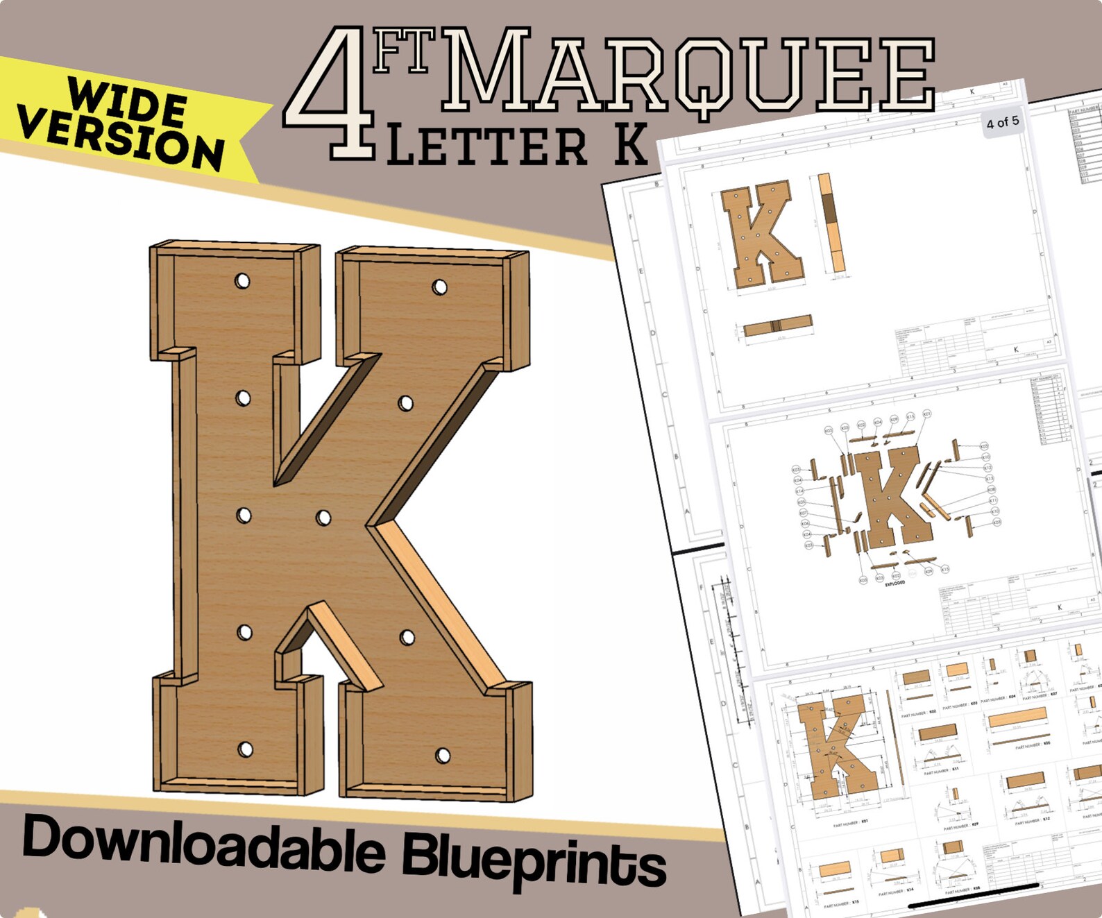4ft Wide Version Letter K Build Plans & Blueprints - Etsy