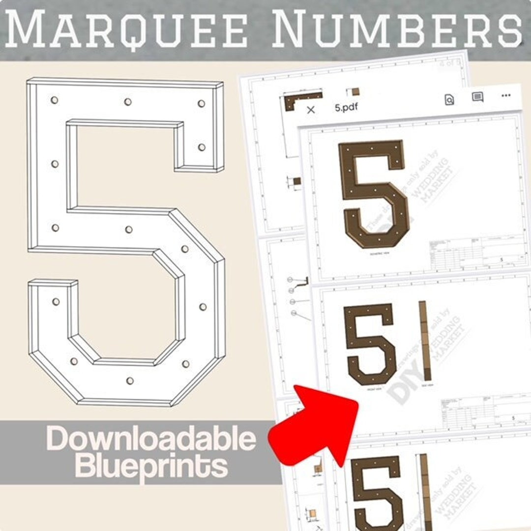 4ft - Number 5 Marquee Letter Build Plans & Blueprints - Svg/ai/dxf/pdf ...