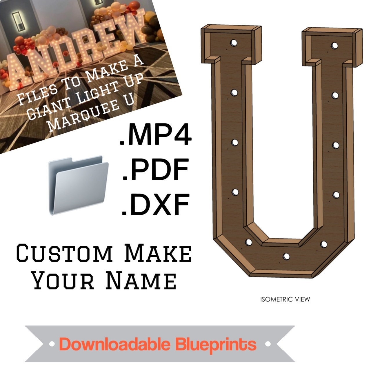 3ft Letter U Marquee Build Plans & Blueprint Digital - Etsy