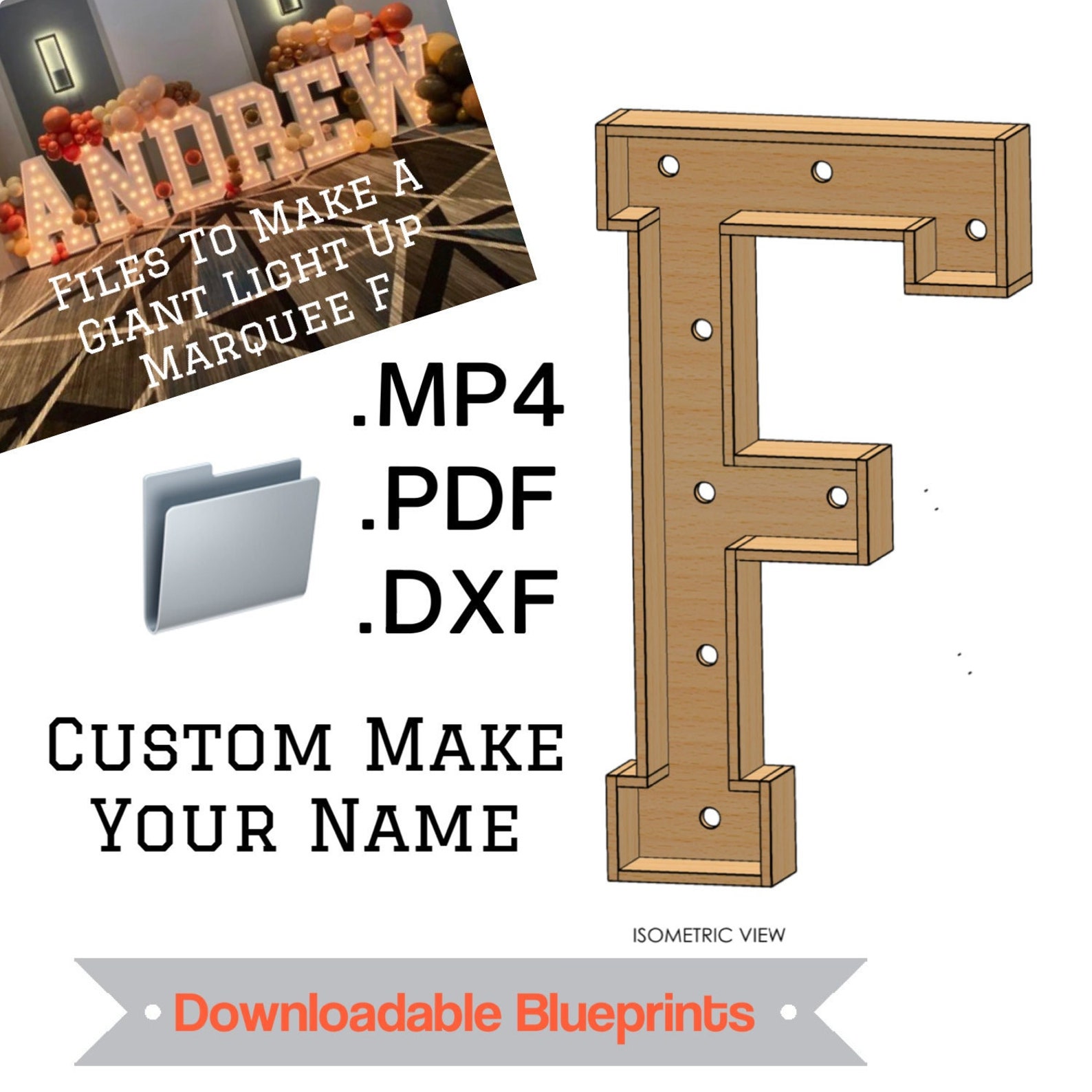 3ft Marquee Letter - F - Marquee Blueprints & Plans - Digital Template ...