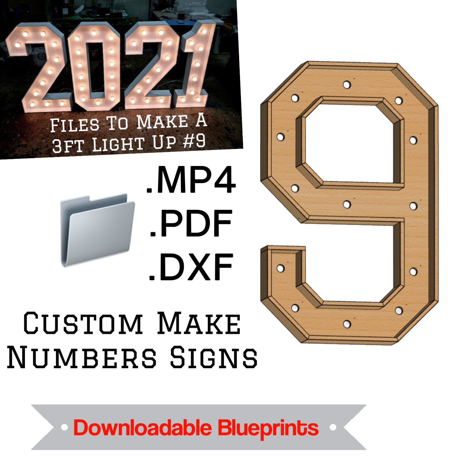 3ft Number 9 Marquee Build Plans Digital Template for | Etsy