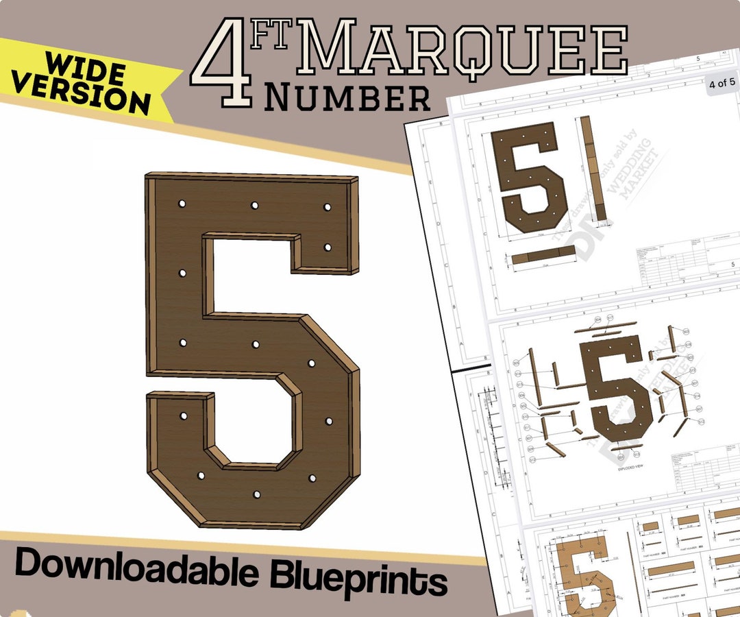 4ft Wide Version - Number 5 Marquee Letter Build Plans & Blueprints ...