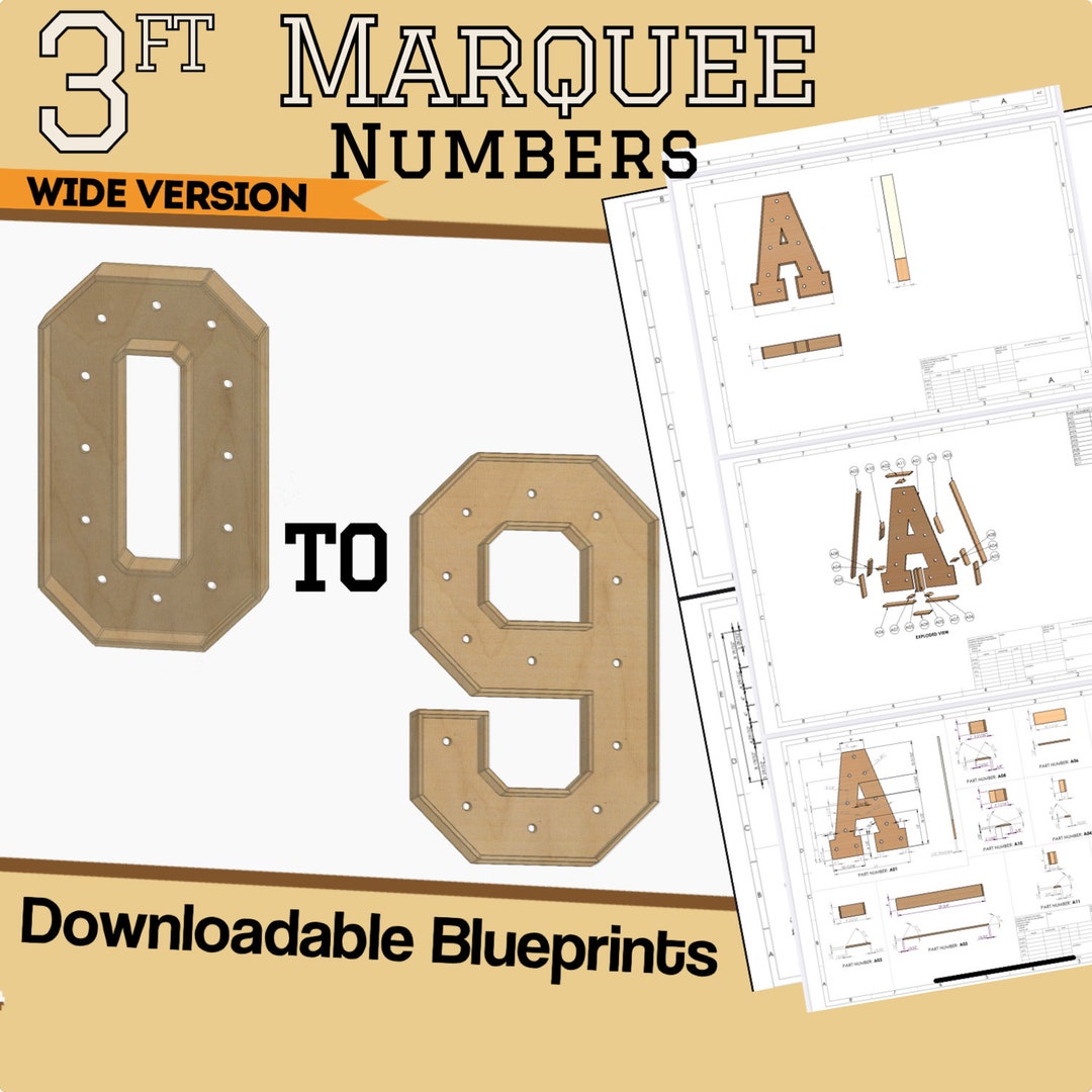 3ft Build Marquee Numbers (0-9) Extra Wide Version - DIY Wood Working ...