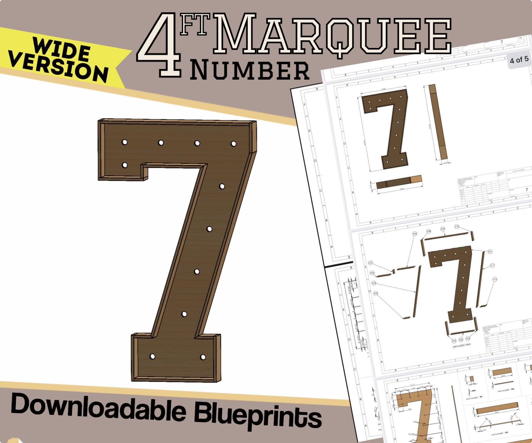 4ft Wide Version Number 7 Marquee Letter Build Plans & Blueprints Svg ...