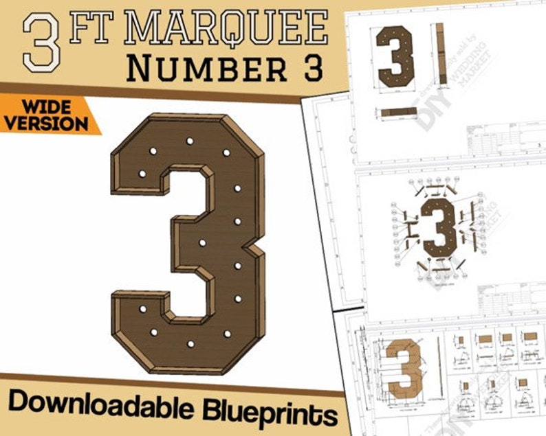 3ft Wide Version - Number 3 - Marquee Letter Build Plans & Blueprints ...