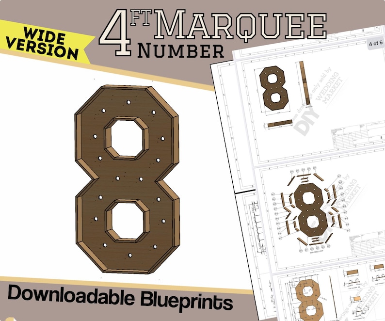 4ft Wide Version - Number 8 - Marquee Letter Build Plans & Blueprints ...