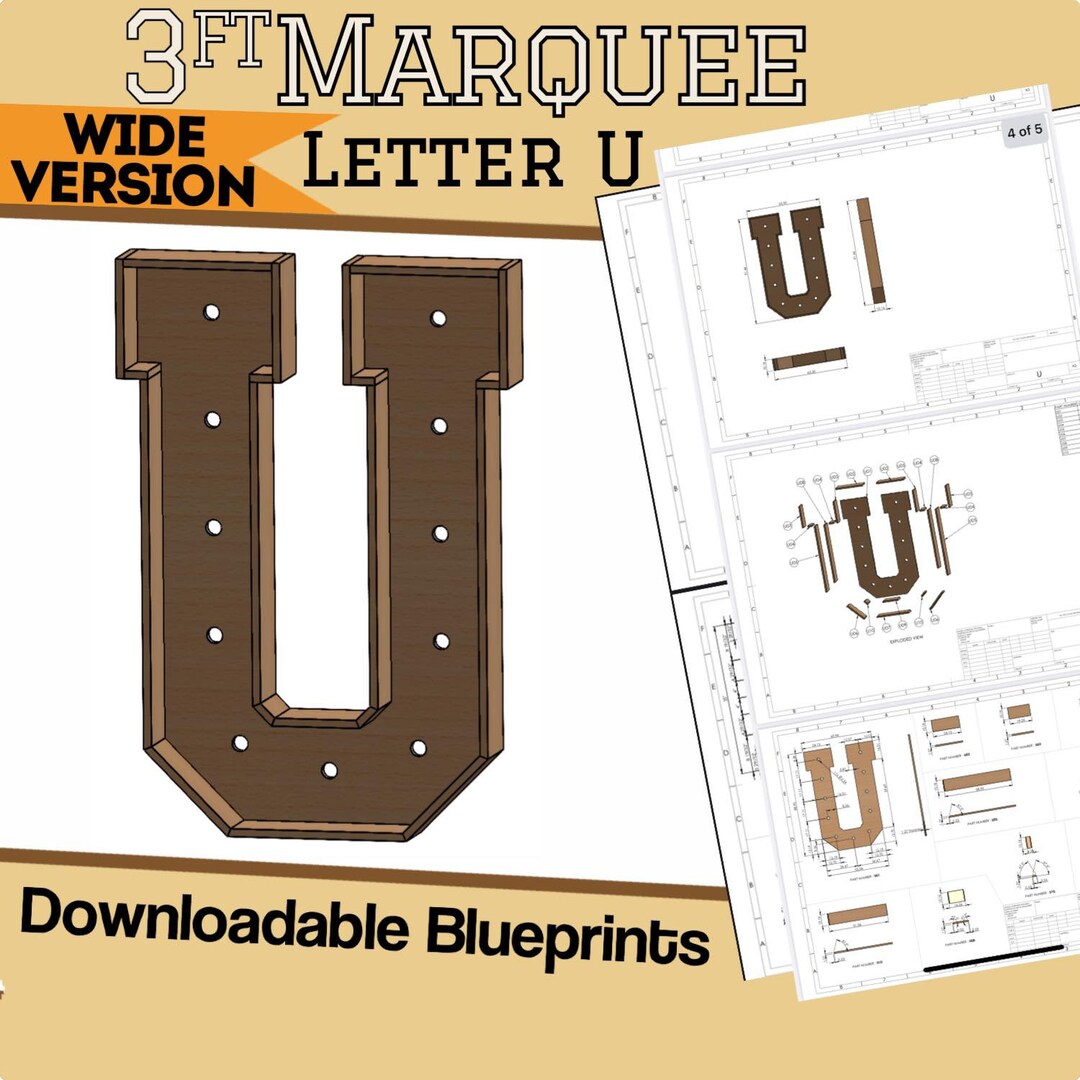 3ft Wide Version - Letter U - Marquee DIY Build Plans - Digital ...