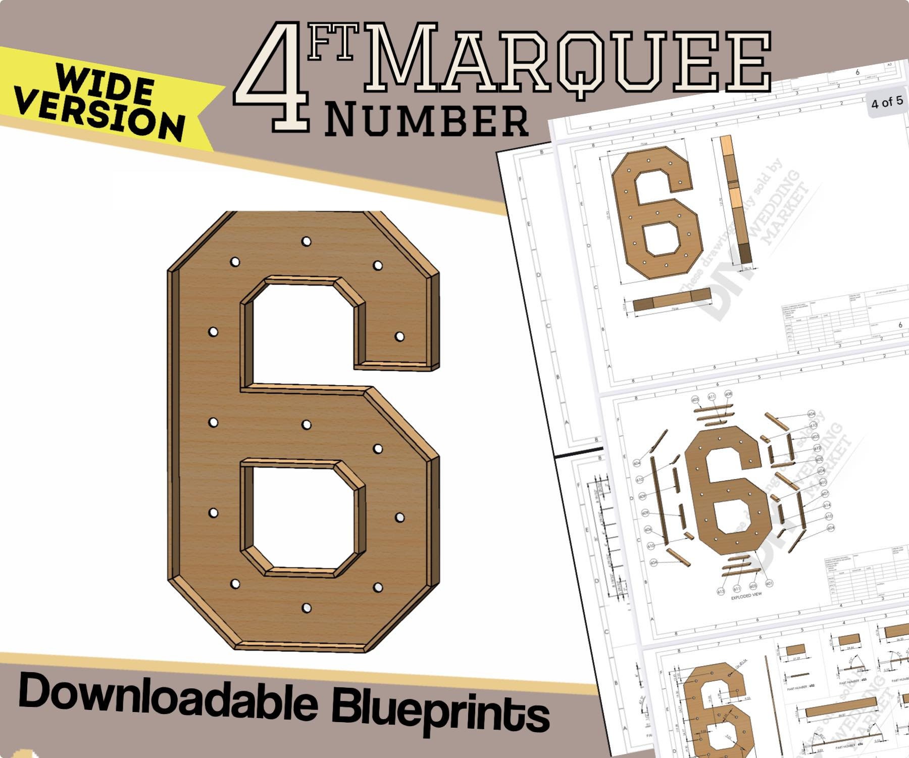 4ft Wide Version- Number 6 - Marquee Letter Build Plans & Blueprints ...