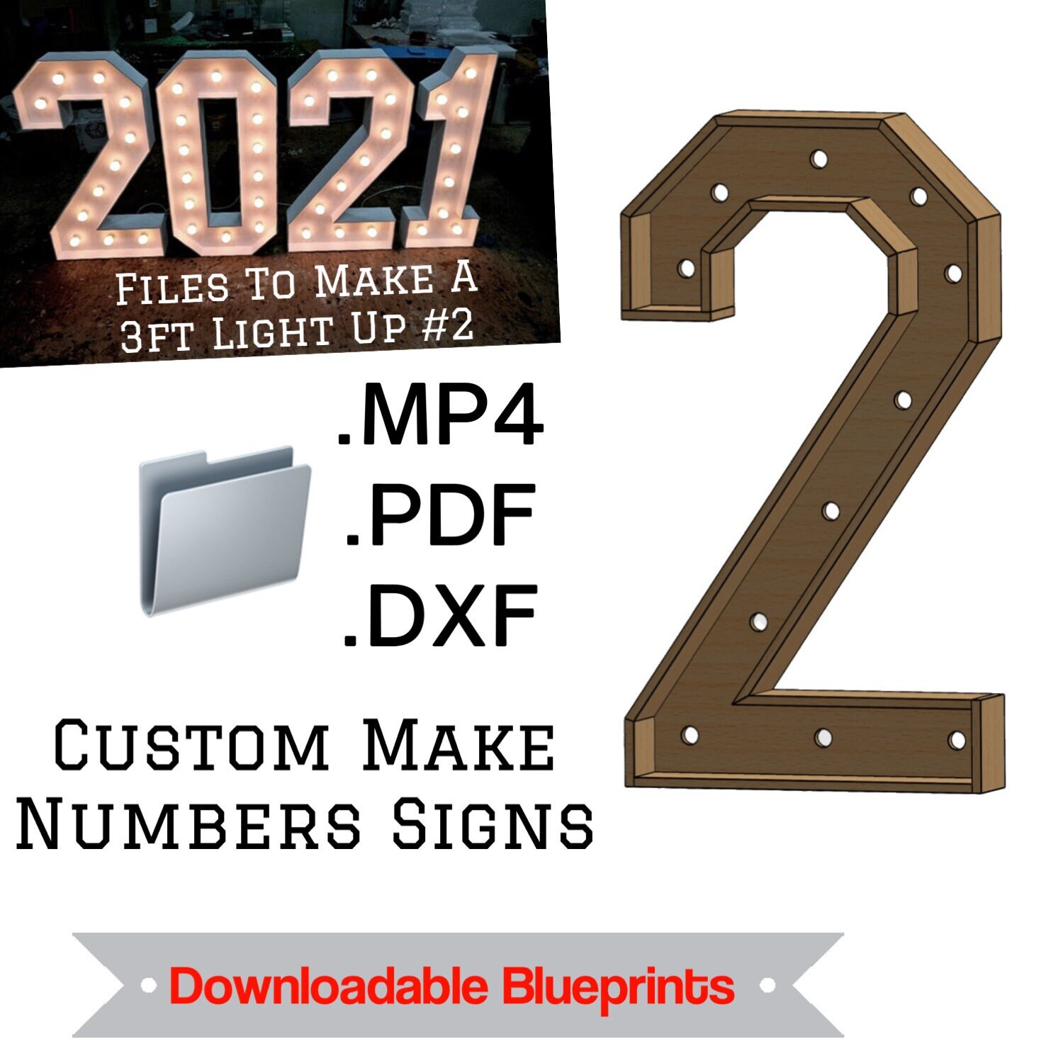 3ft - Number 2 - Marquee Build Plans & Blueprints - Digital Template ...