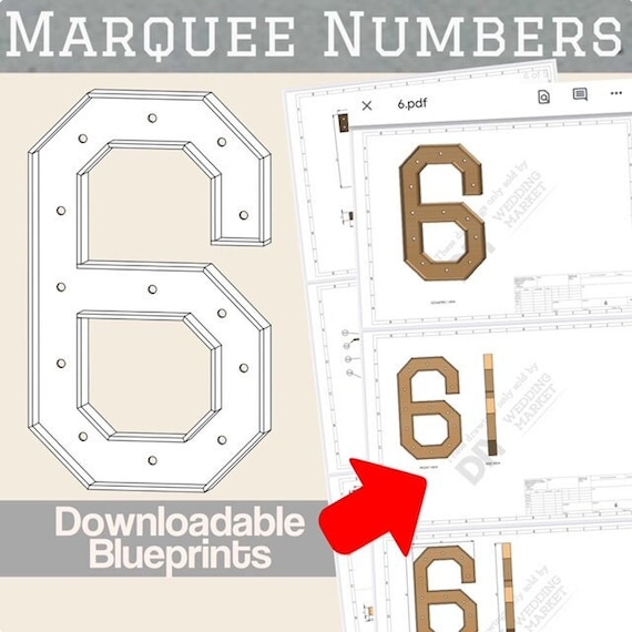 4ft Number 6 Marquee Letter Build Plans & Blueprints | Etsy