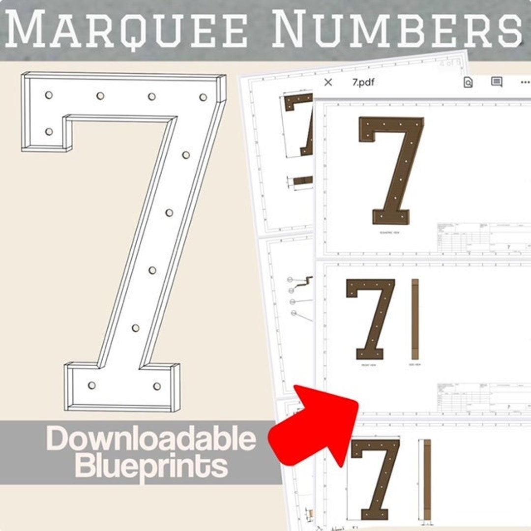 4ft - Number 7 Marquee Letter Build Plans & Blueprints - Svg/ai/dxf/pdf ...