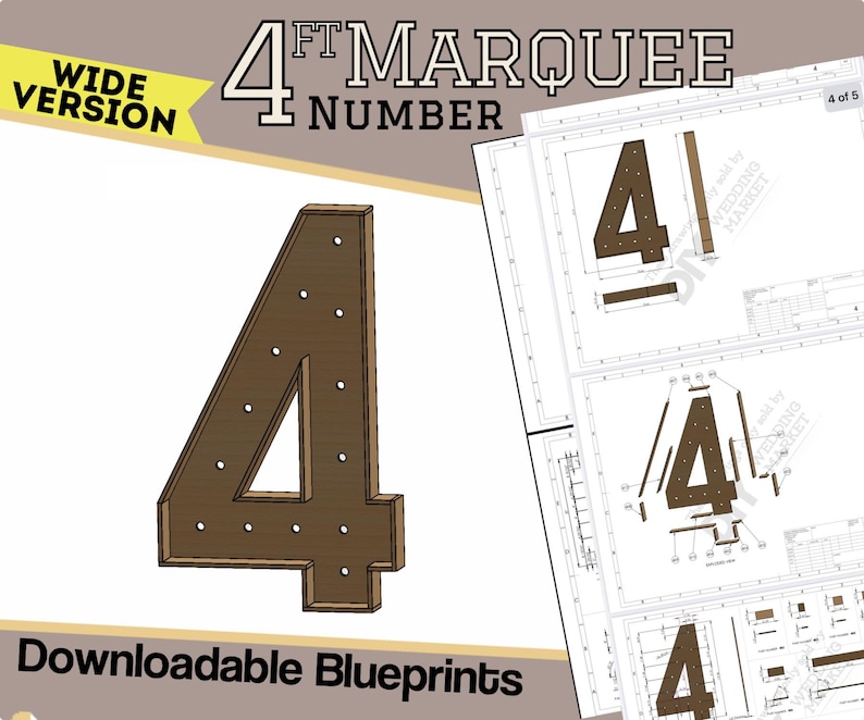 4ft Wide Version - Number 4 Marquee Letter Build Plans & Blueprints ...