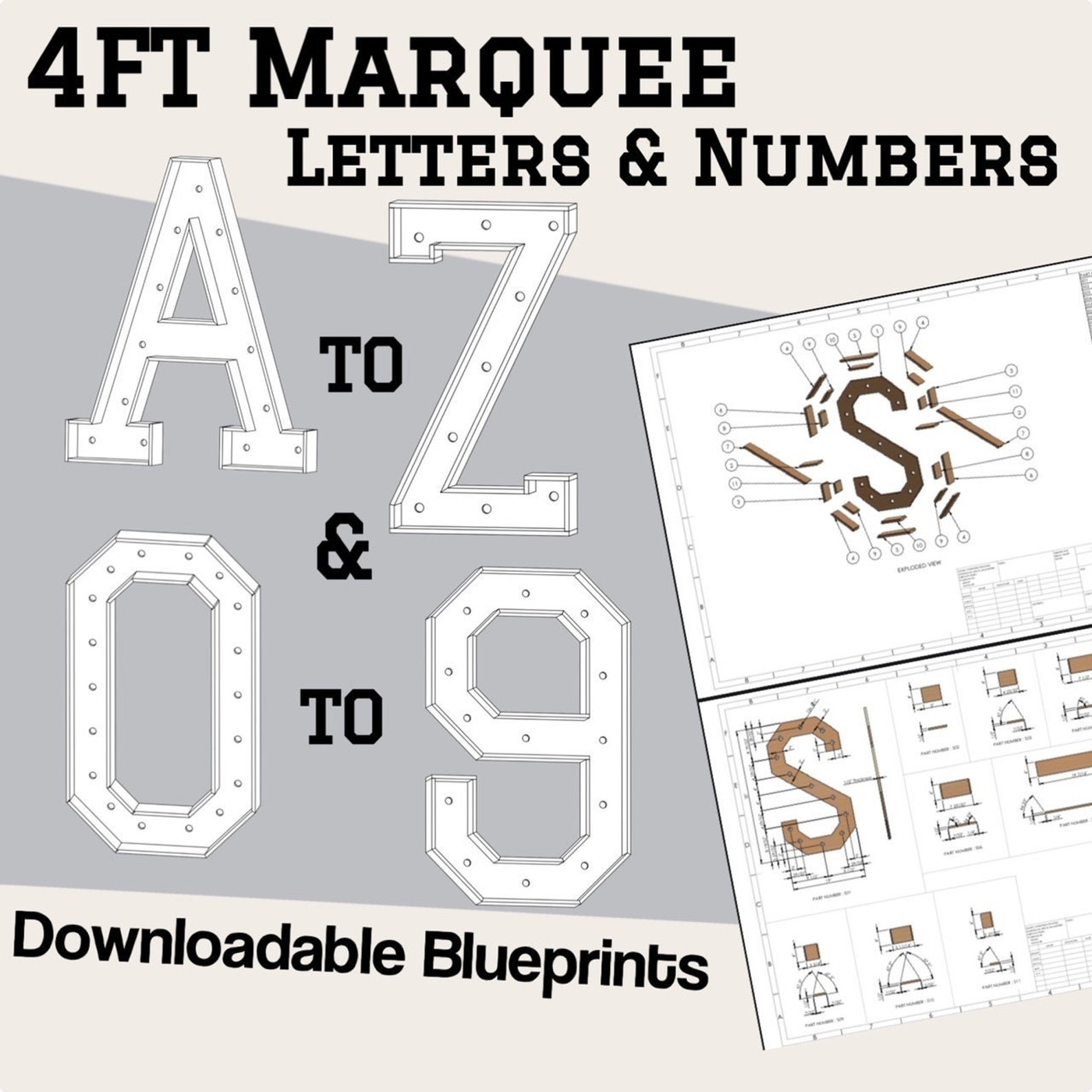4ft Build Marquee Letters (A-Z & 0-9) DIY Wood Working Plans Digital ...