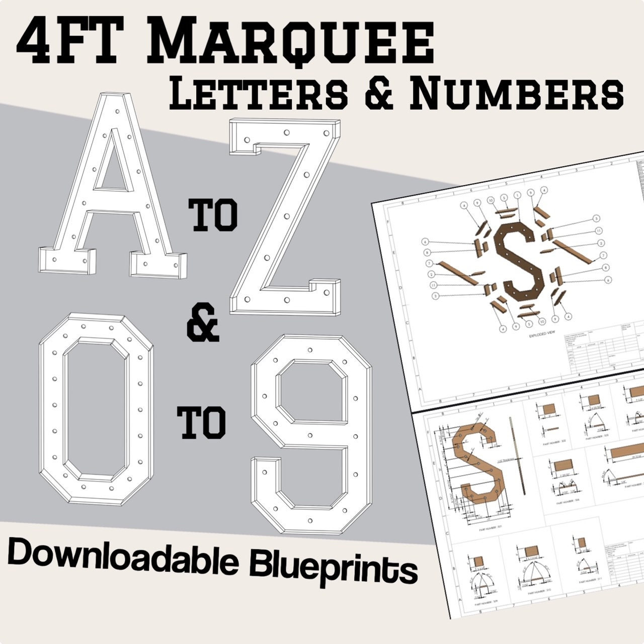 4ft Build Marquee Letters A-Z & 0-9 DIY Wood Working Plans | Etsy