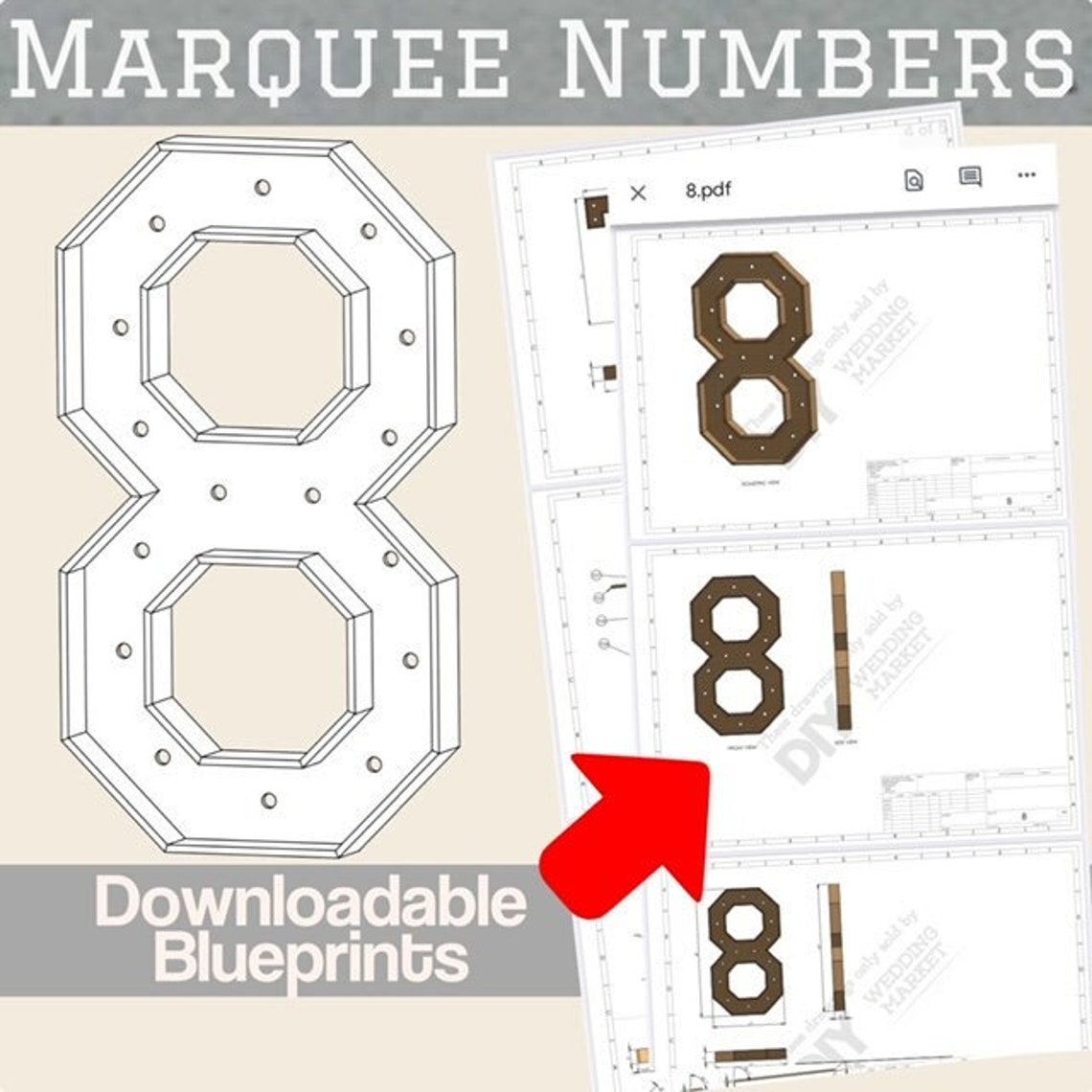 4ft - Number 8 - Marquee Letter Build Plans & Blueprints - Svg/ai/dxf ...