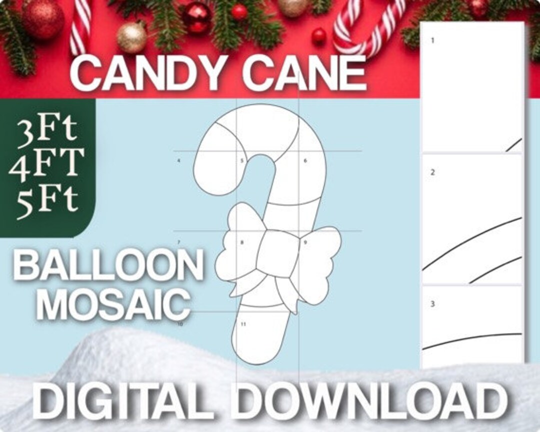 3ft, 4ft, 5ft - Mosaic Candy Cane - Fill With Balloons - Print Out, Cut ...