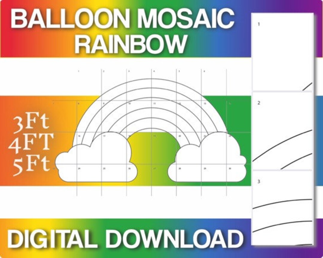 3ft, 4ft, 5ft - Mosaic Rainbow - Fill With Balloons - Print Out, Cut ...