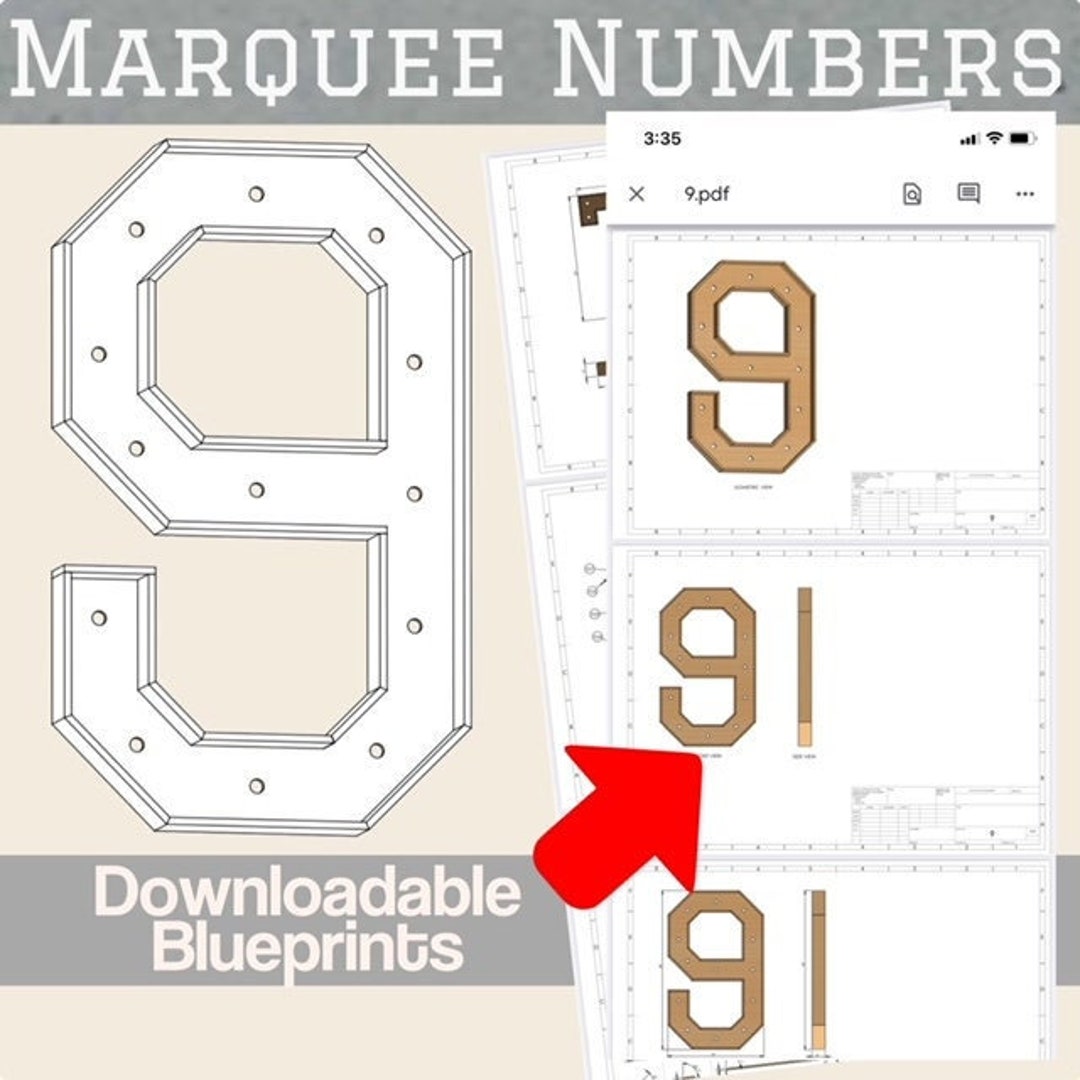 4ft - Wood Marquee Number 9 Build Plans & Blueprints - DXF / Adobe ...