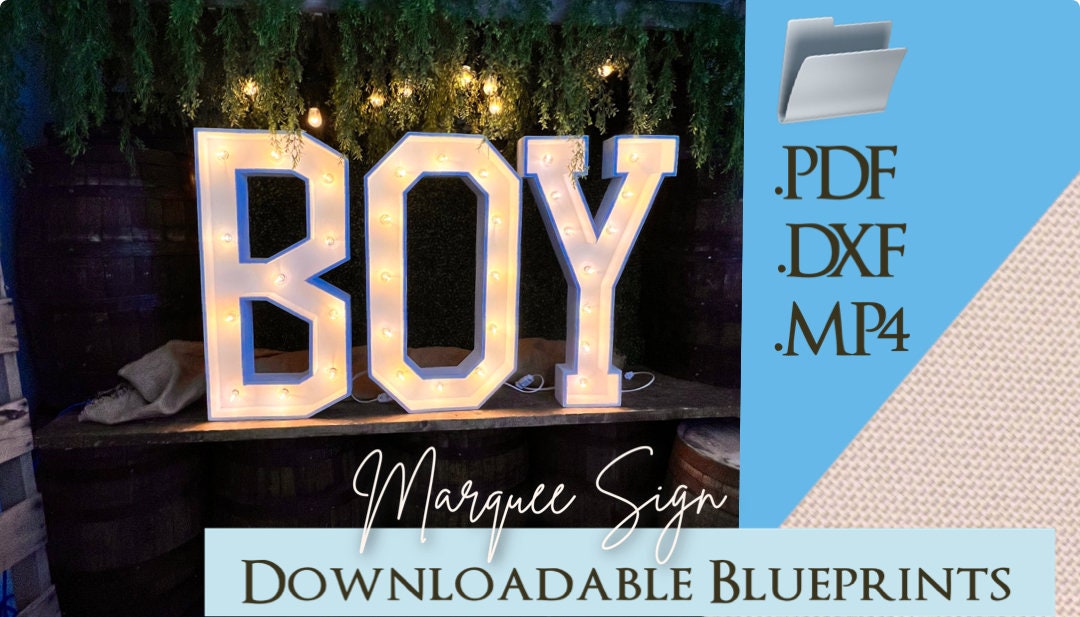 3ft - BOY Baby Shower Marquee Sign Plans - Includes Measurements / DXF ...