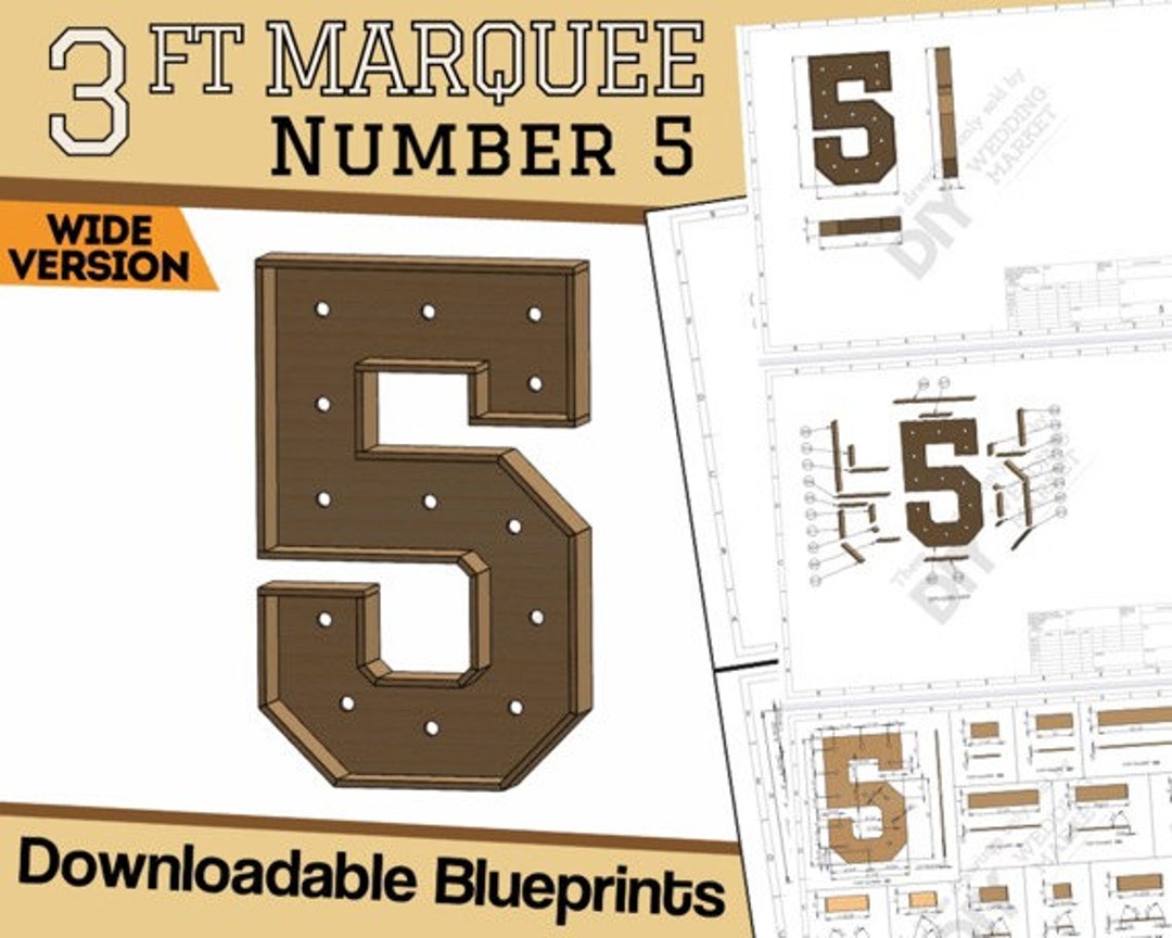 3ft Wide Version - Number 5 Marquee Letter Build Plans & Blueprints ...