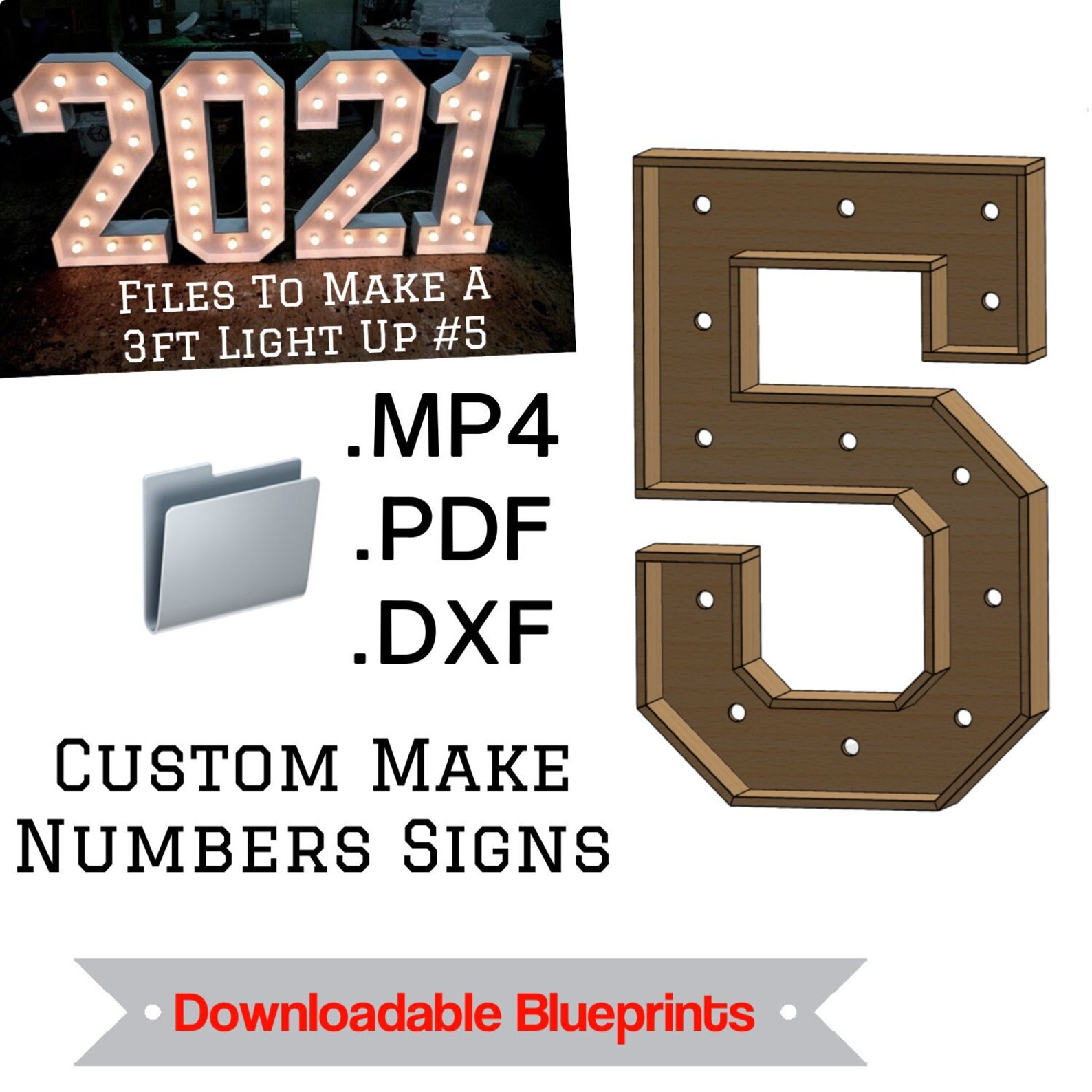 3ft - Number 5 - Marquee Build Plans & Blueprints - Digital Template ...