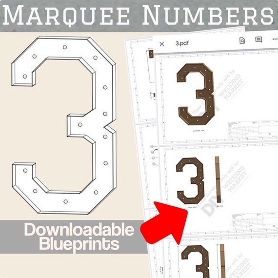 4ft Number 3 Marquee Letter Build Plans & Blueprints - Etsy