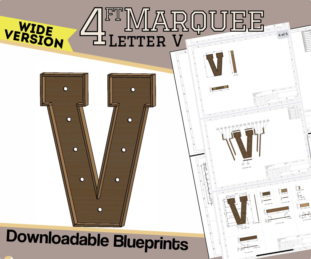 4ft Wide Version - Letter V With Lights Build Plans - Digital Template ...