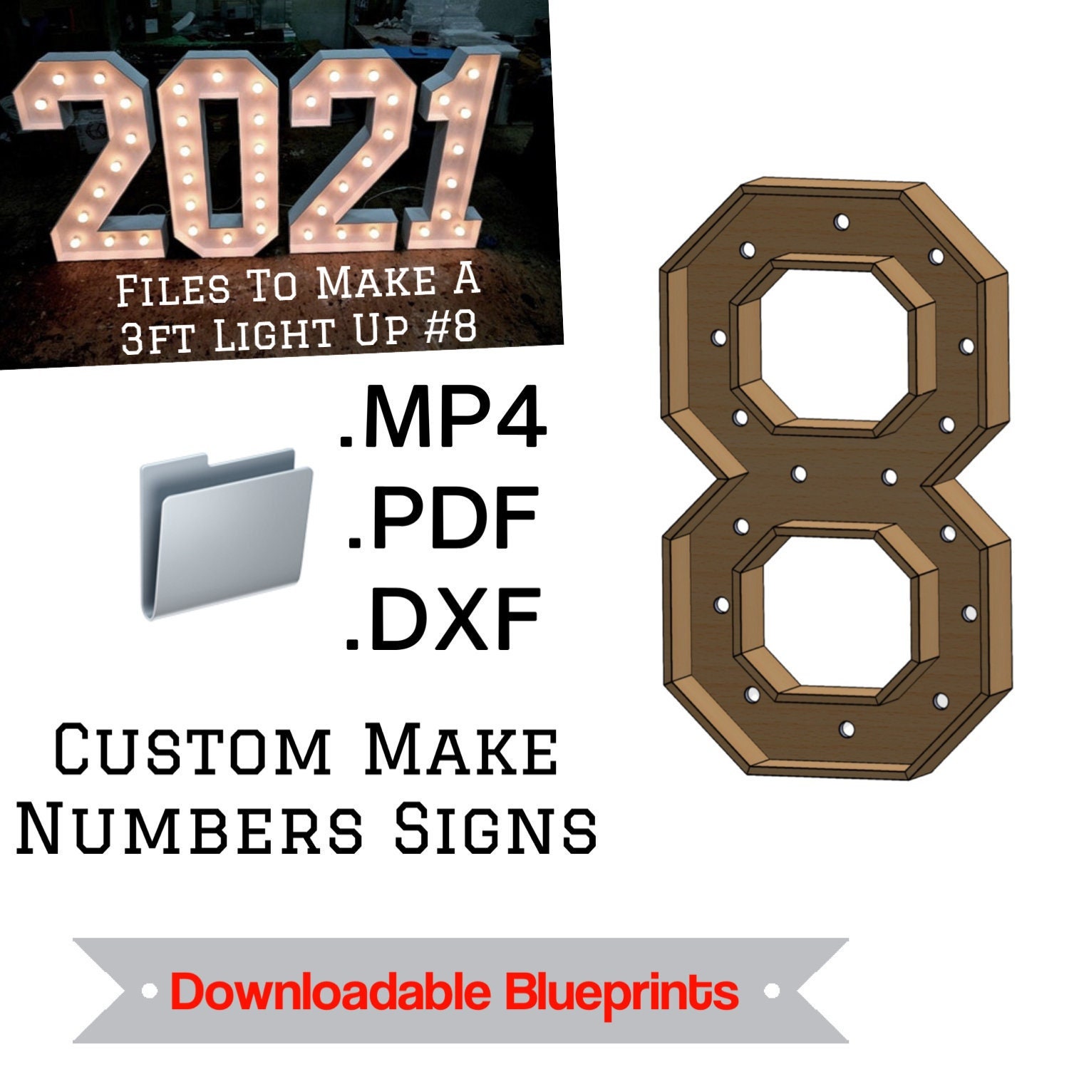 3ft Number 8 Marquee Build Plans & Blueprint Digital - Etsy Canada